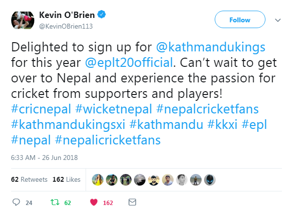 Kevin O'Brien joins Kathmandu Kings for EPL | SportsGuff Team